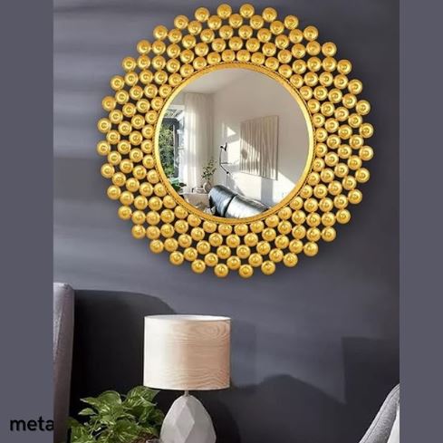 Metallic Golden Celestial Bloom Wall Mirror (30 x 30 Inches) - Punam Metalcrafts