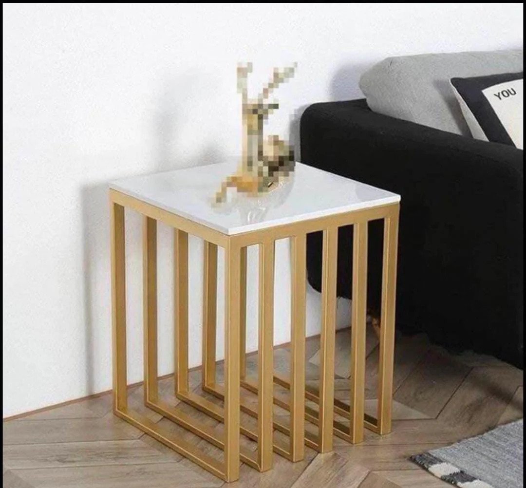 The Enigma Metallic Cube Side Table (Gold) - Punam Metalcrafts