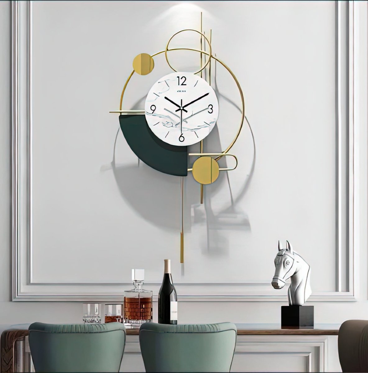 The Gilded Semicircle Modern Clock (29 x 16 Inches) - Punam Metalcrafts