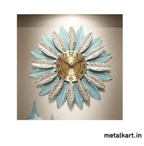 Metallic Icy Blossom Wall Clock (30 x 30 Inches) - Punam Metalcrafts